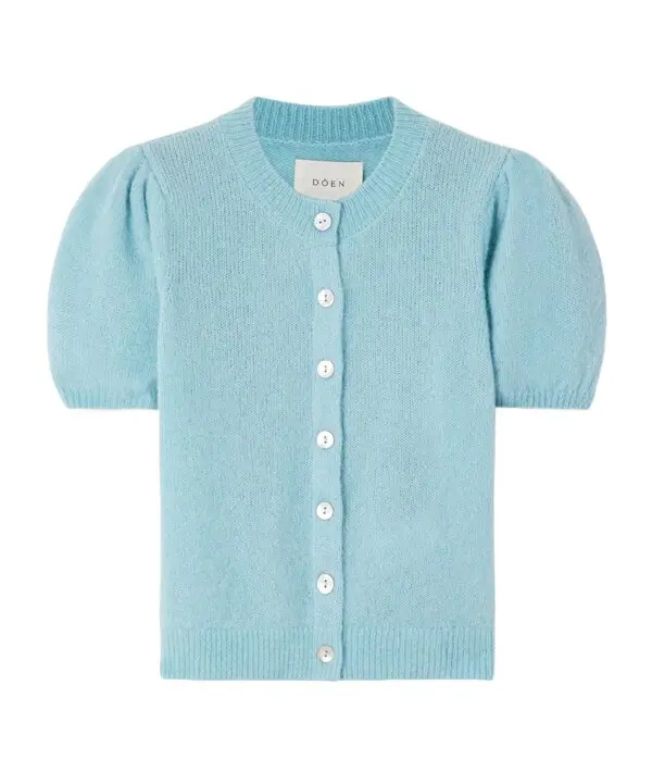 DÔEN Anisa Puff Sleeve Knit Cardigan - Light Blue