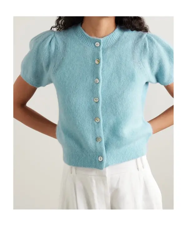 DÔEN Anisa Puff Sleeve Knit Cardigan - Light Blue