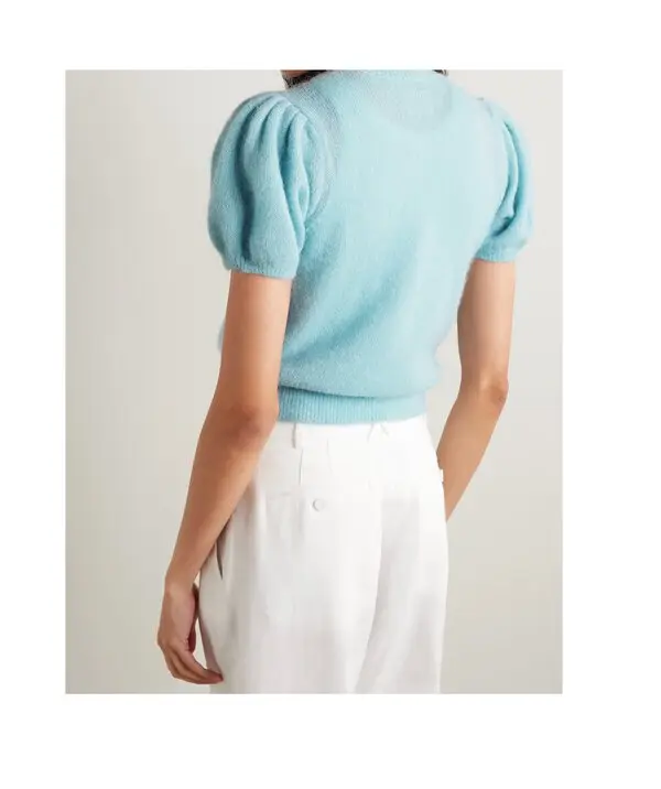 DÔEN Anisa Puff Sleeve Knit Cardigan - Light Blue