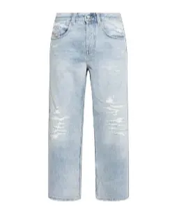 DIESEL® Distressed Cotton Relaxed Fit Wide Leg Jeans - Gray