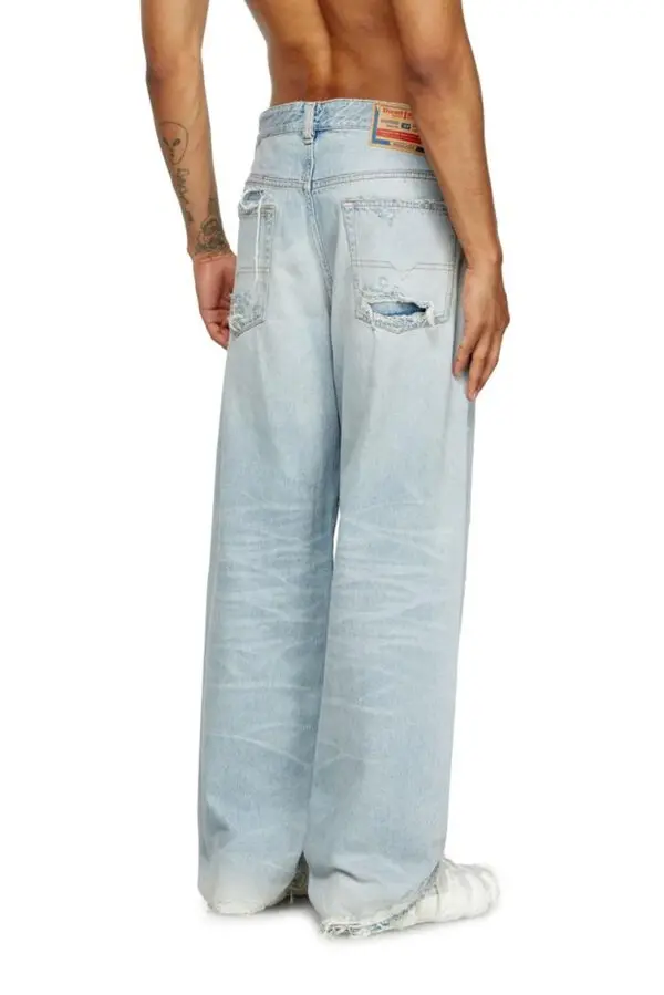 DIESEL® Distressed Cotton Relaxed Fit Wide Leg Jeans - Gray