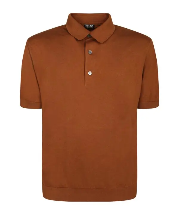 Zegna Fine Knit Polo Shirt - Deep Brown