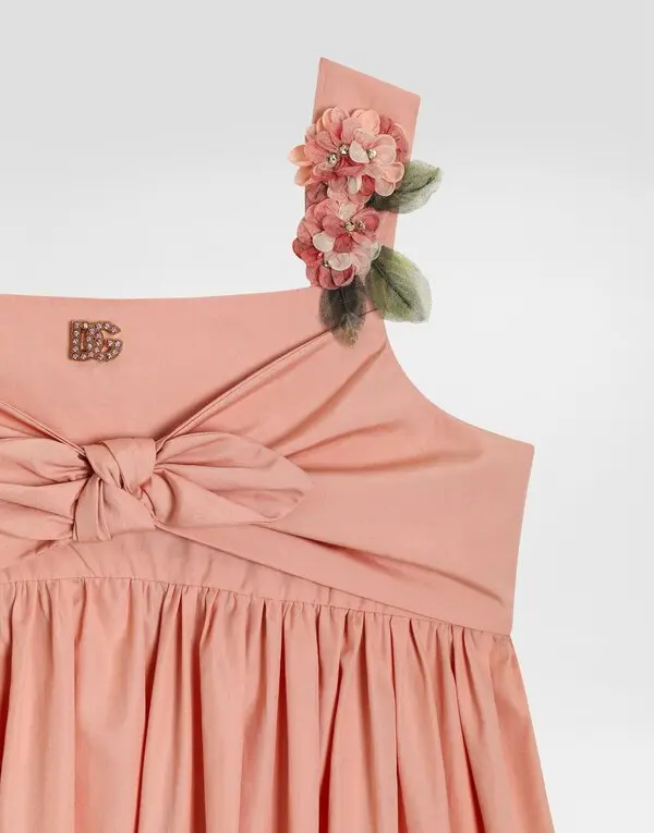 Dolce & Gabbana Sleeveless Poplin Dress With Appliqué And Knot Detail