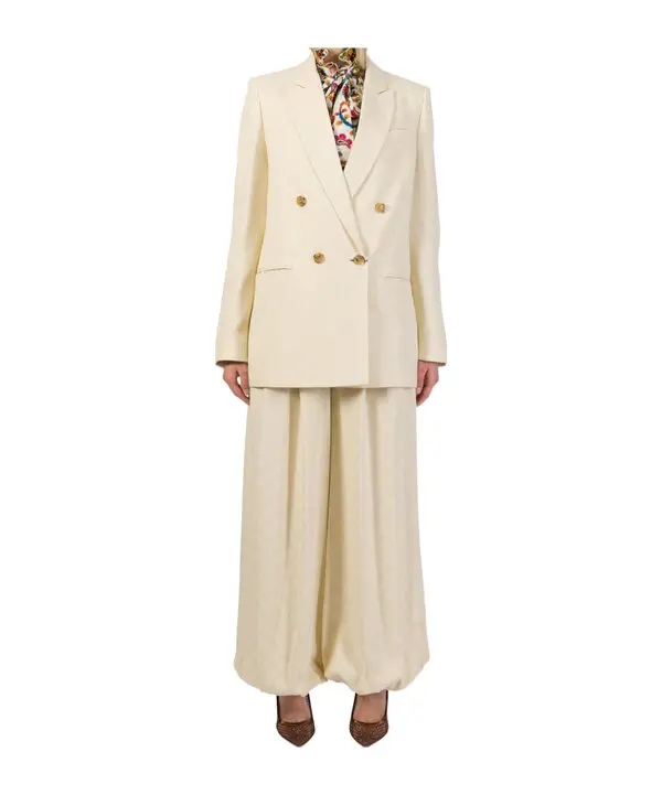 Etro Double Breasted Blazer With Paisley Print - Ivory