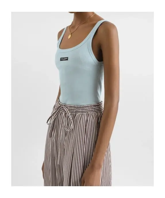 Dolce & Gabbana Sleeveless Logo Patch Tank Top - Blue