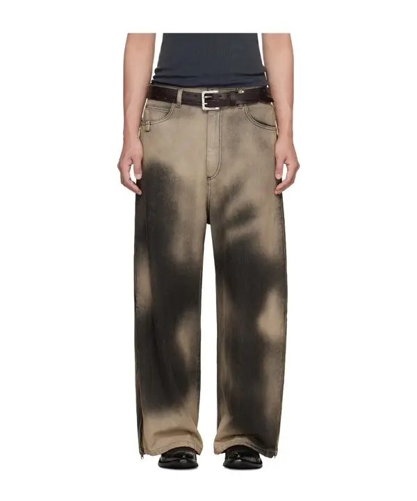 LU'U DAN Side Zip Faded Jeans - Brown
