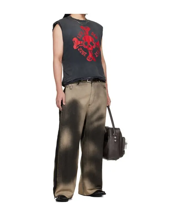 LU'U DAN Side Zip Faded Jeans - Brown
