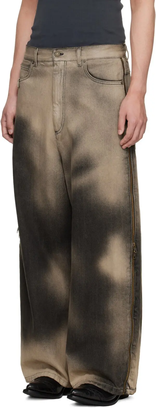 LU'U DAN Side Zip Faded Jeans - Brown