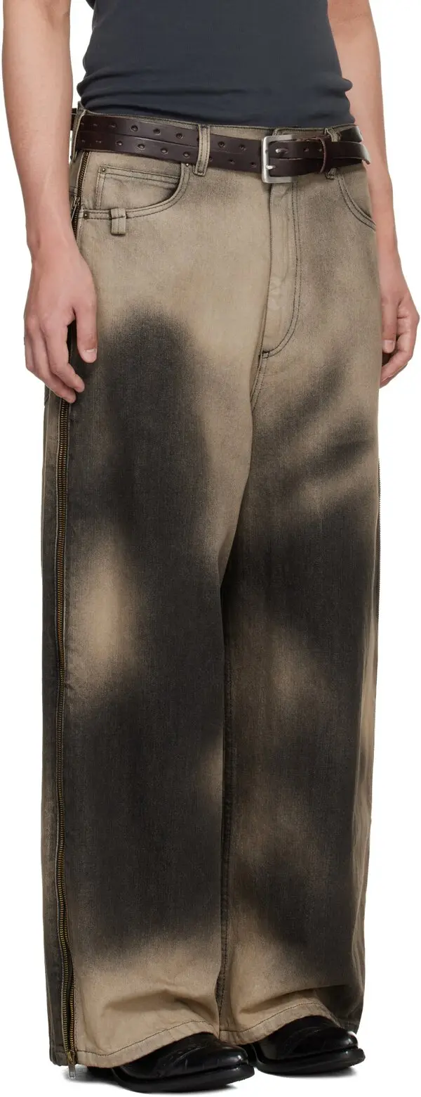 LU'U DAN Side Zip Faded Jeans - Brown