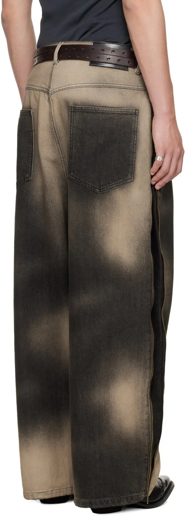 LU'U DAN Side Zip Faded Jeans - Brown