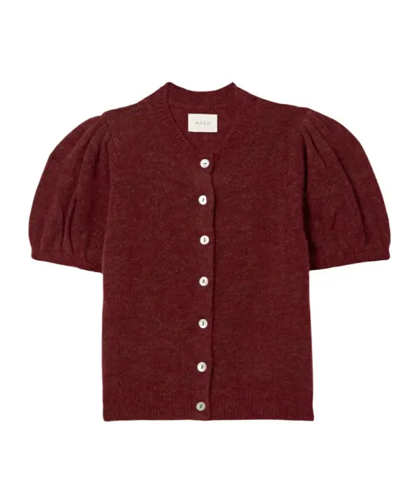 DÔEN Short Sleeve Cardigan - Wine Red