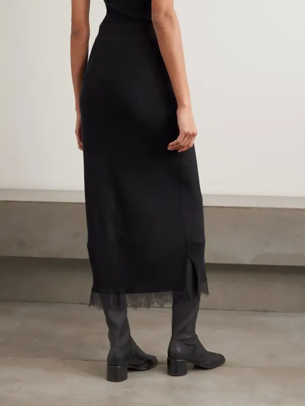 Arch4 Penelope Lace-trimmed Midi Skirt - Black