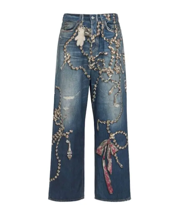 Acne Studios Distressed Denim Jeans With Trompe L'oeil Print - Blue