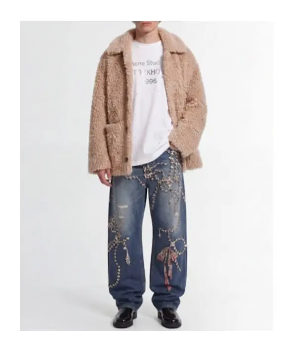 Acne Studios Distressed Denim Jeans With Trompe L'oeil Print - Blue