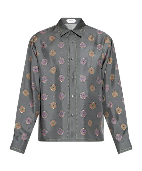 Versace Pattern-printed Twill Regular Shirt - Gray