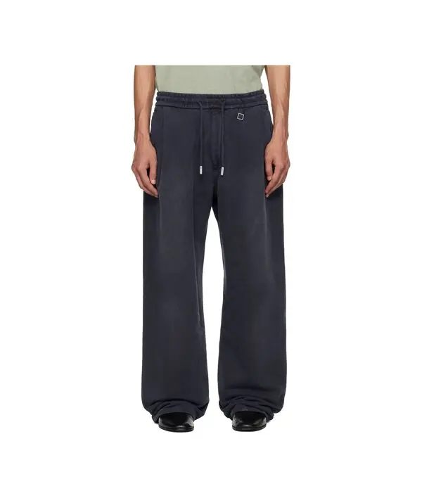 WOOYOUNGMI Faded Logo Drawstring Wide-leg Pants - Black