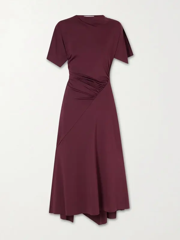 Victoria Beckham Draped Satin-jersey Midi Dress - Burgundy