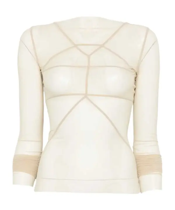 Rick Owens Temple Sheer Panelled Long Sleeve Top - White