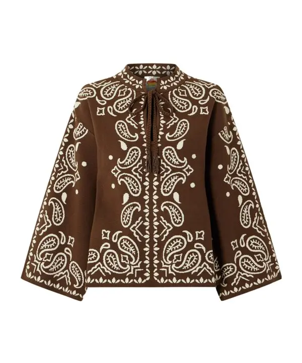 Farm Rio Tie-waist Paisley Knit Sweater