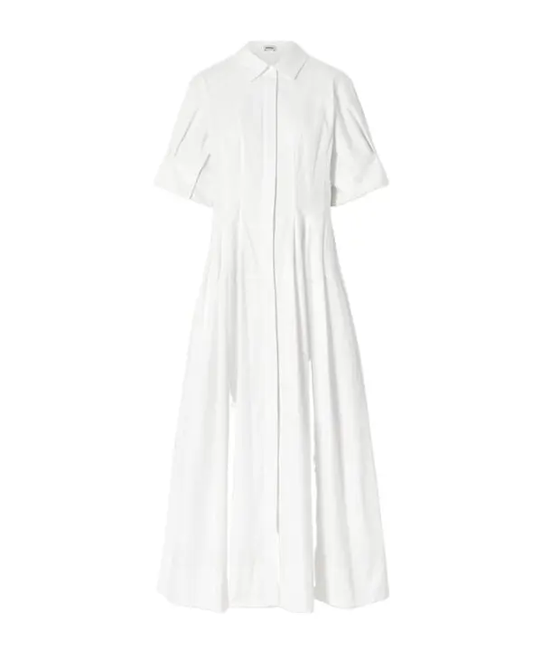 Simkhai Mollie Pleated Cotton-poplin Midi Shirt Dress - White