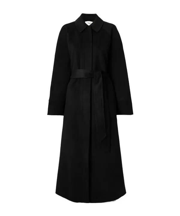 Tove Long-sleeved Belted Coat - Black