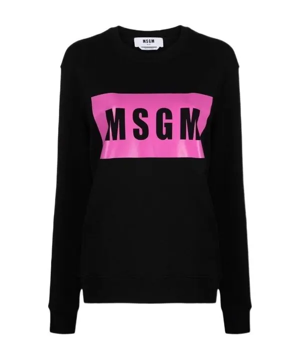 MSGM Logo Print Crew Neck Sweatshirt - Black