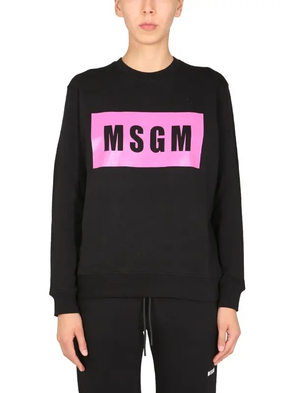 MSGM Logo Print Crew Neck Sweatshirt - Black