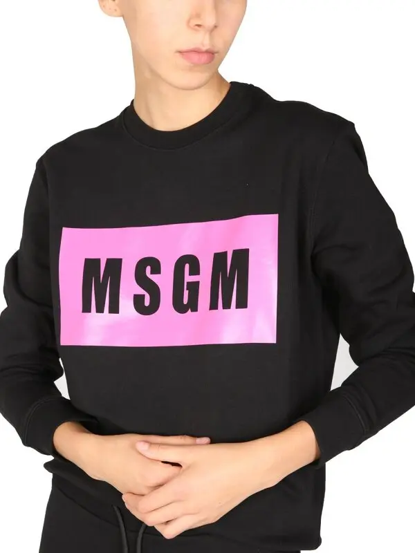 MSGM Logo Print Crew Neck Sweatshirt - Black