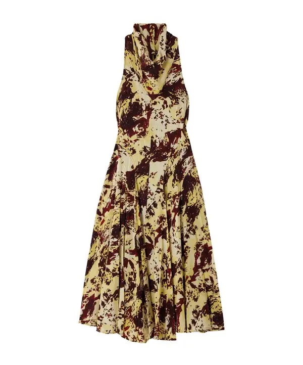 Proenza Schouler Adelide Draped Paneled Printed Crepe Midi Dress - Brown