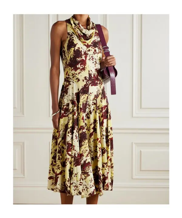 Proenza Schouler Adelaide Draped Printed Midi Dress - Brown
