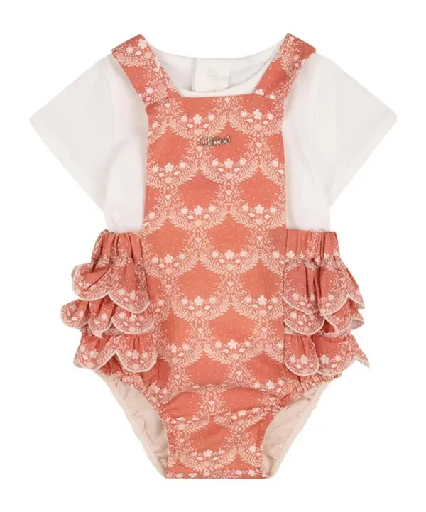 Chloé Ruffled Floral Bodysuit Set - Orange And White