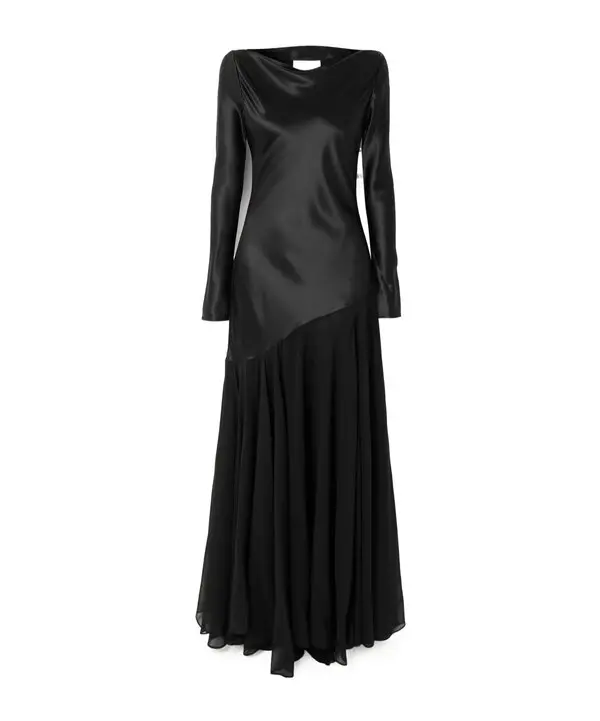 Tove Cordelia Long-sleeve Panelled Maxi Dress - Black