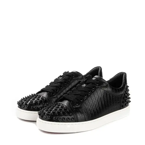 CHRISTIAN LOUBOUTIN Leather Studded Round Toe Lace-up Sneakers