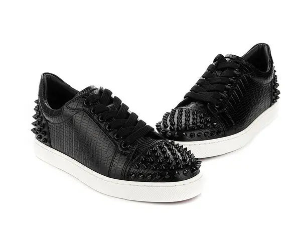 CHRISTIAN LOUBOUTIN Leather Studded Round Toe Lace-up Sneakers