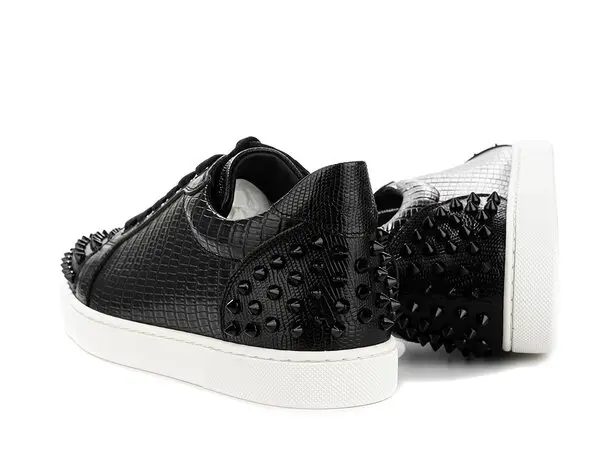 CHRISTIAN LOUBOUTIN Leather Studded Round Toe Lace-up Sneakers