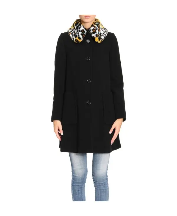 Moschino Long-sleeved Coat With Leopard Print Fur Collar