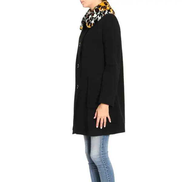 Moschino Long-sleeved Coat With Leopard Print Fur Collar