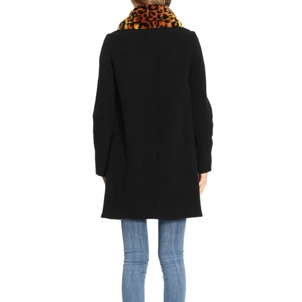 Moschino Long-sleeved Coat With Leopard Print Fur Collar