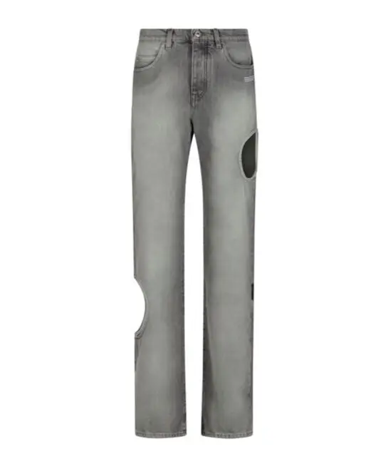 Off-White Straight Leg Cut-out Jeans - Grey