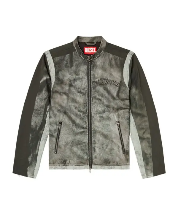 DIESEL® Panelled Logo Biker Jacket - Dark Gray