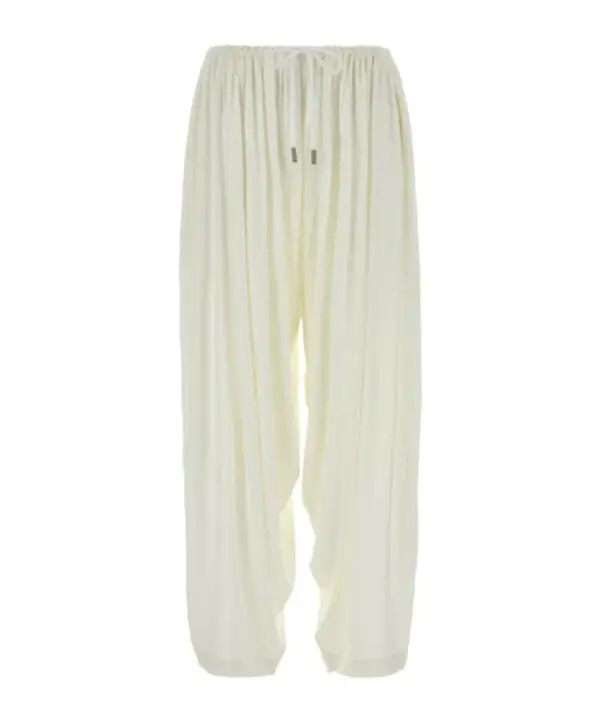 Co Name Elasticated Gathered Pants With Drawstring Detail - White