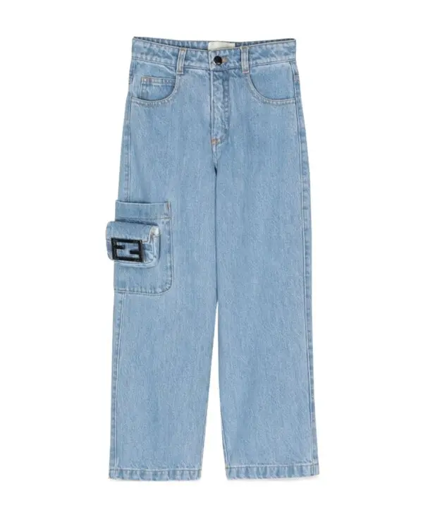 Fendi Cargo Jeans With Logo Detail - Blue
