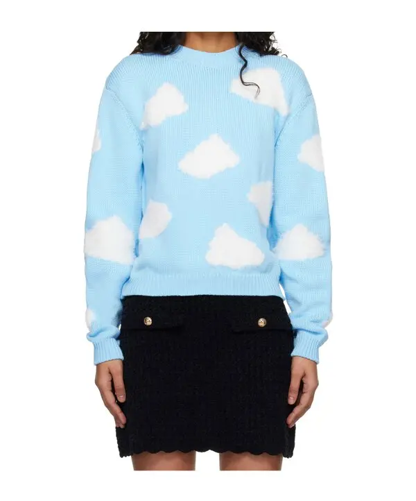Moschino Cloud Intarsia Crew Neck Sweater - Blue