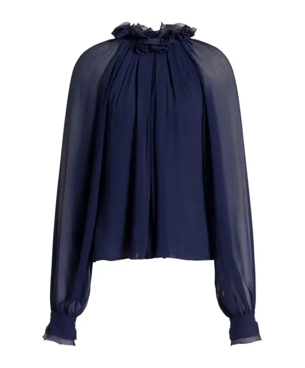 Alberta Ferretti Long Sleeve Ruffled Pleated Blouse - Blue