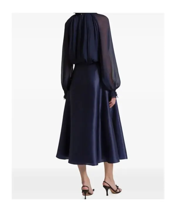 Alberta Ferretti Long Sleeve Ruffled Pleated Blouse - Blue