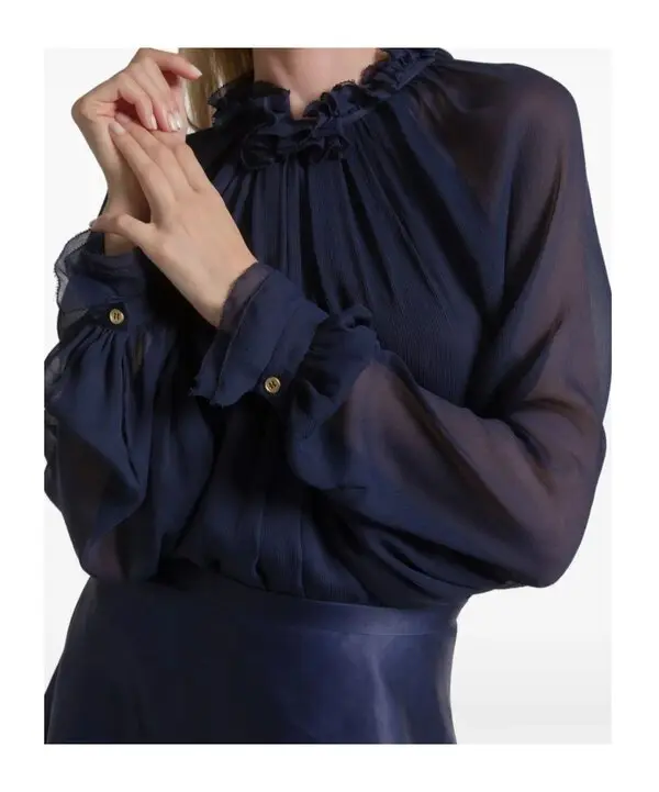 Alberta Ferretti Long Sleeve Ruffled Pleated Blouse - Blue
