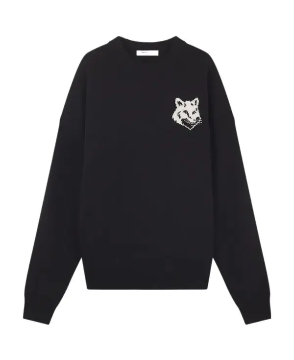 Maison Kitsuné Fox Intarsia Knit Crewneck Jumper - Black