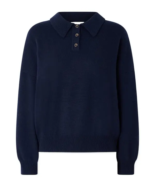 LISA YANG Etta Cashmere Polo Shirt - Navy Blue