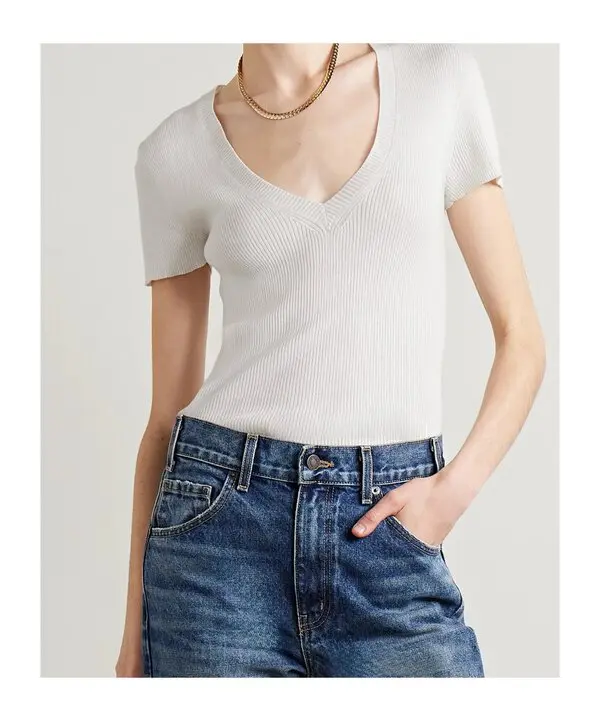 NILI LOTAN V-neck Cotton T-shirt