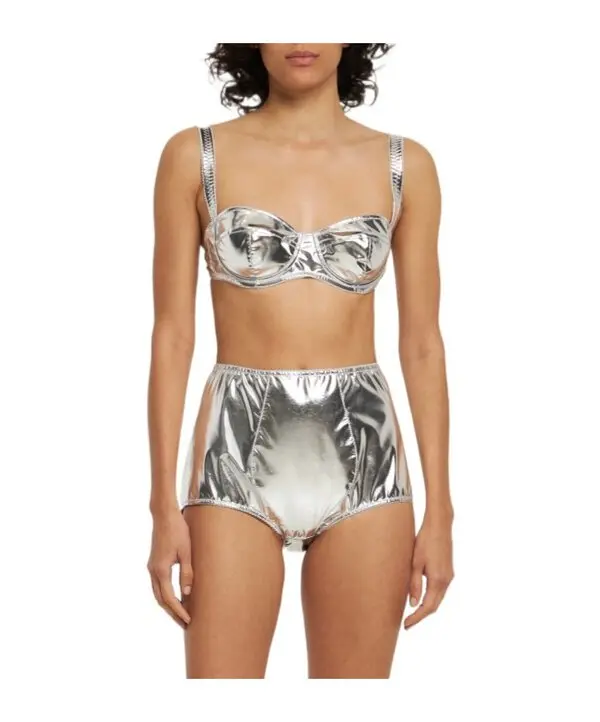 Dolce & Gabbana Laminated Jersey High Waist Briefs - Gray